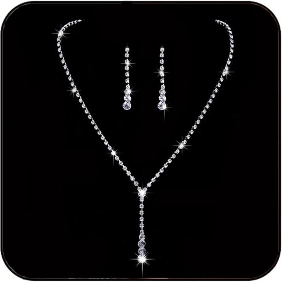 Jewelry | Bride Silver Bridal Necklace Earrings Set Crystal Wedding ...